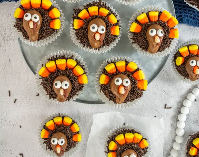 Cute Turkey Cupcakes with Candy Corn for Thanksgiving - Laura Kelly's ...